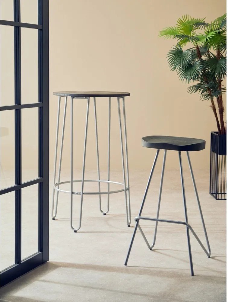 Barová stolička z jilmového dřeva ve stříbrné barvě/v přírodní barvě (výška sedáku 78 cm) District – Premier Housewares