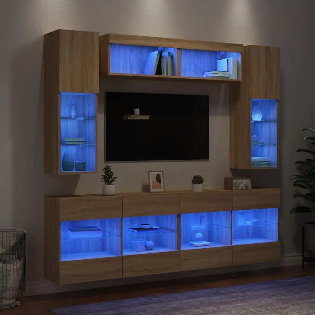6dílná obývací stěna s LED osvětlením dub sonoma 3216799