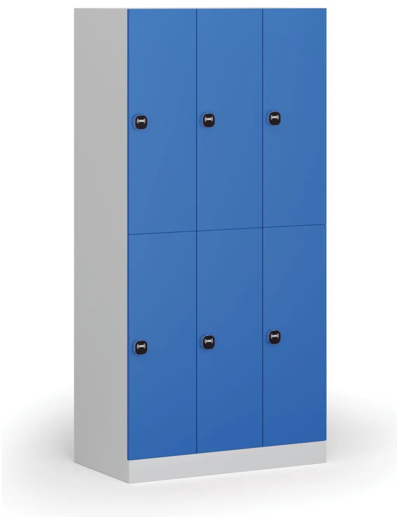 Šatní skříňka S1 s úložnými boxy, 6 boxů, 1850 x 900 x 500 mm, demont, RFID zámek, modré dveře