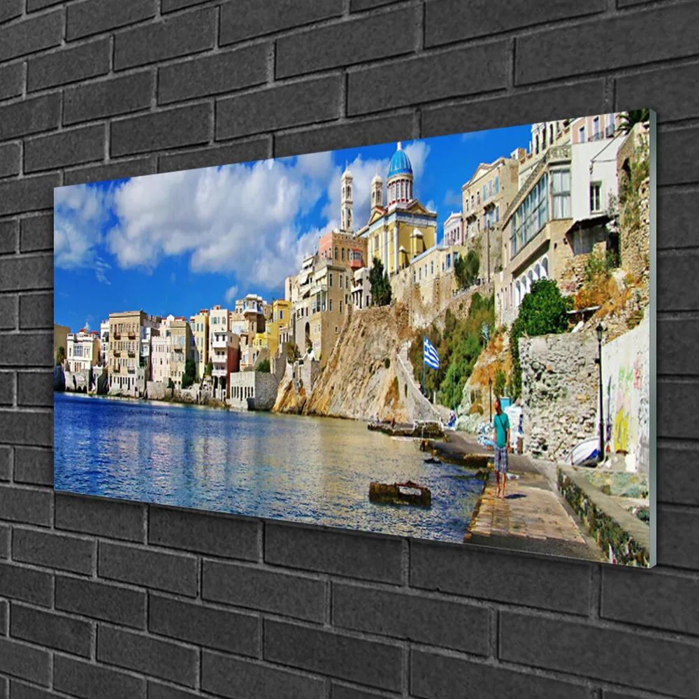 Obraz na skle Město Moře architektura 140x70 cm