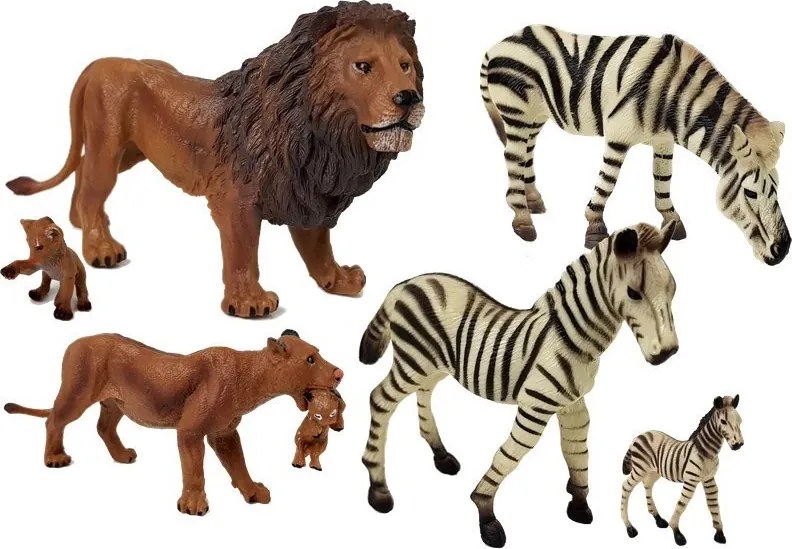 LEAN Toys Sada figurek Afrika – Divoká zvířata – Rodina lvů – Zebry