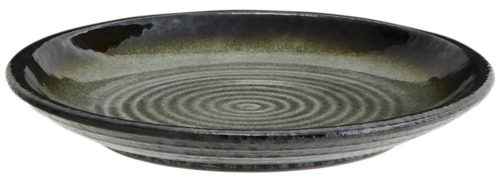 MADAM STOLTZ Keramický dezertní talíř Grey Metalic, zelená barva, šedá barva, černá barva, keramika