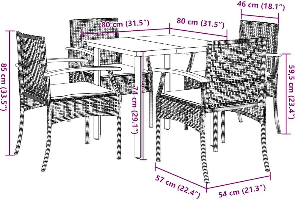 5dílný zahradní jídelní set s poduškami šedý polyratan 3213618