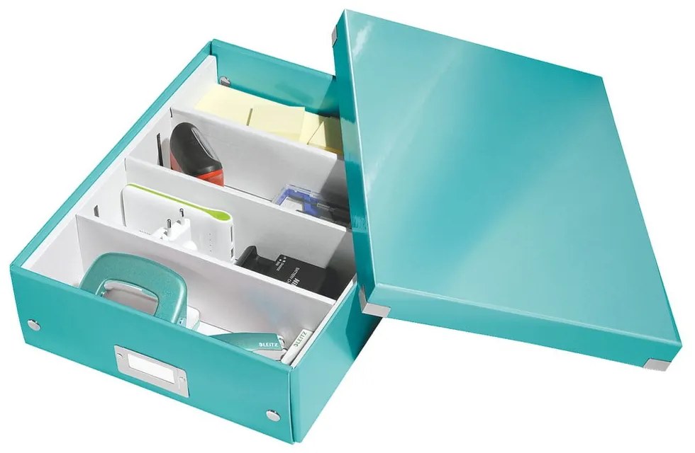 Tyrkysově modrý box s organizérem Leitz Office, délka 37 cm