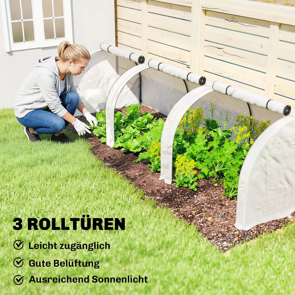Outsunny mini skleníkový tunel pro rajčata 3 × 1 × 0,80 m, práškově lakovaný ocelový rám, vysokohustotní PE 140 g/m², odolný proti UV, 3 rolovací zip…