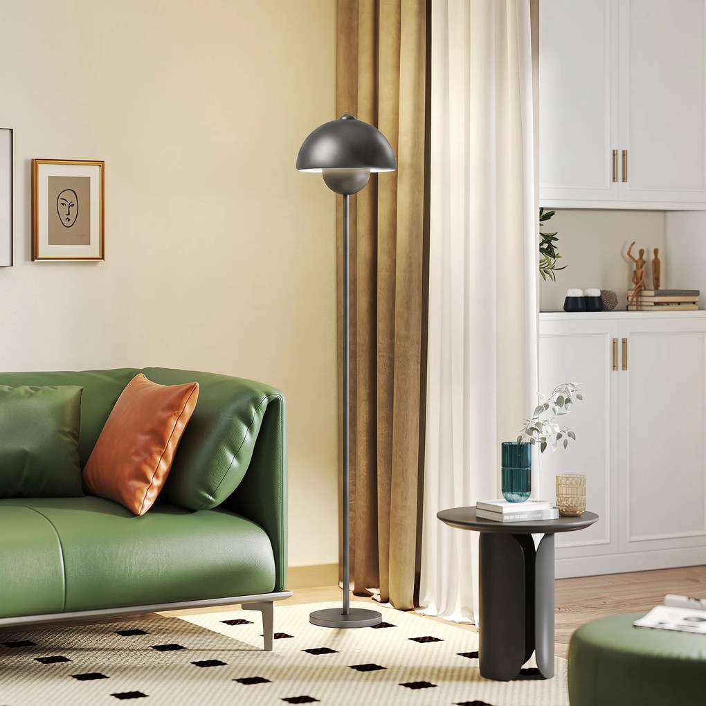 HOMCOM Stolní lampa, kulaté stínidlo, nožní spínač, dlouhý kabel, elegantní vzhled, kov, šedá