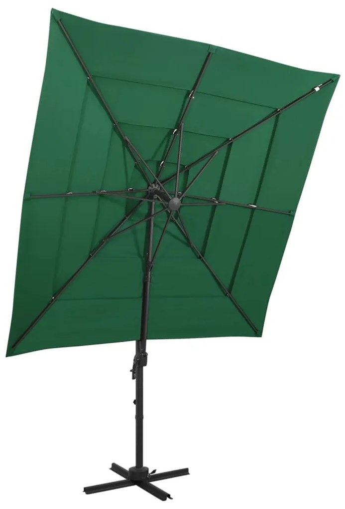 4stupňový zahradní slunečník hliníková tyč zelený 250 x 250 cm 313821