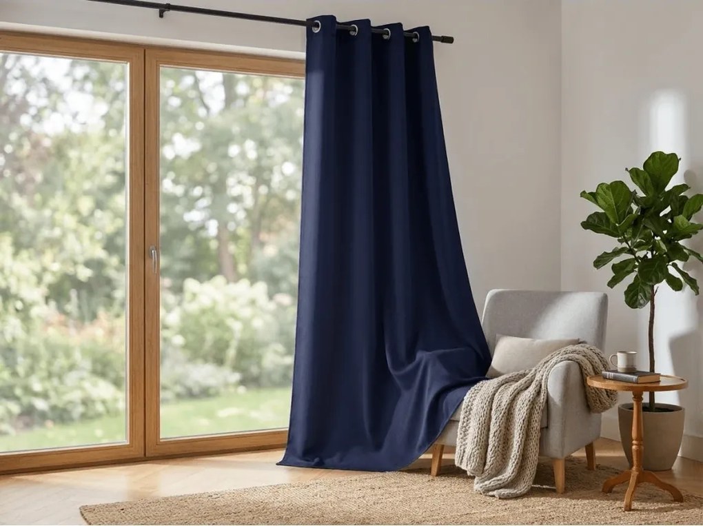 Tmavě modrý závěs OXFORD LIGHT 140x250 cm Zavěšení: Kovové kroužky