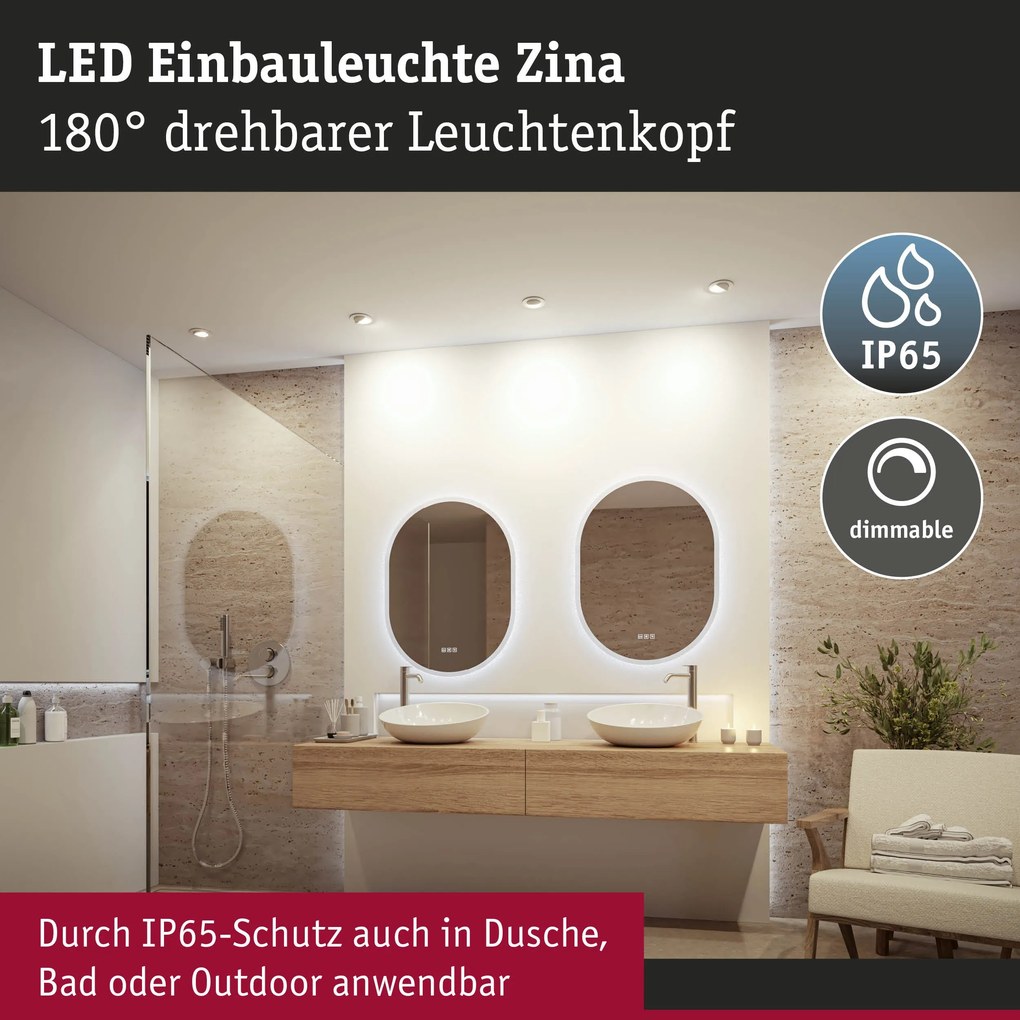 P 92411 LED vestavné svítidlo Zina IP65 5W / 8W 230V stmívatelné 2700 - 4000K bílá mat - PAULMANN