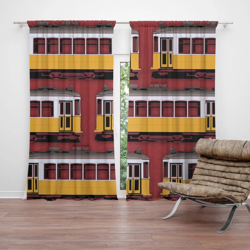Sablio Závěs Lisabonské historické tramvaje Červený Pattern: 2ks 140x250cm