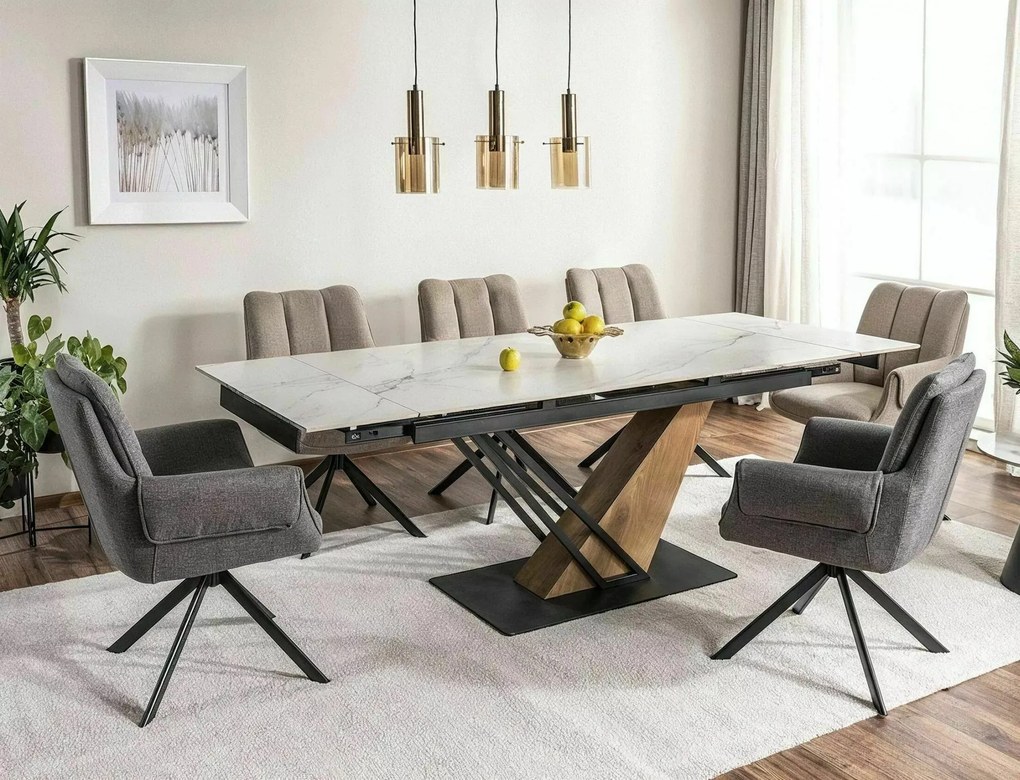 Rozkládací jídelní stůl Genesis 160/220 cm bílý mramor/dub přírodní