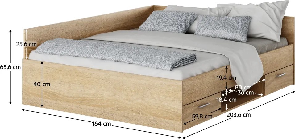 Postel, 160x200, dub sonoma, BOAT