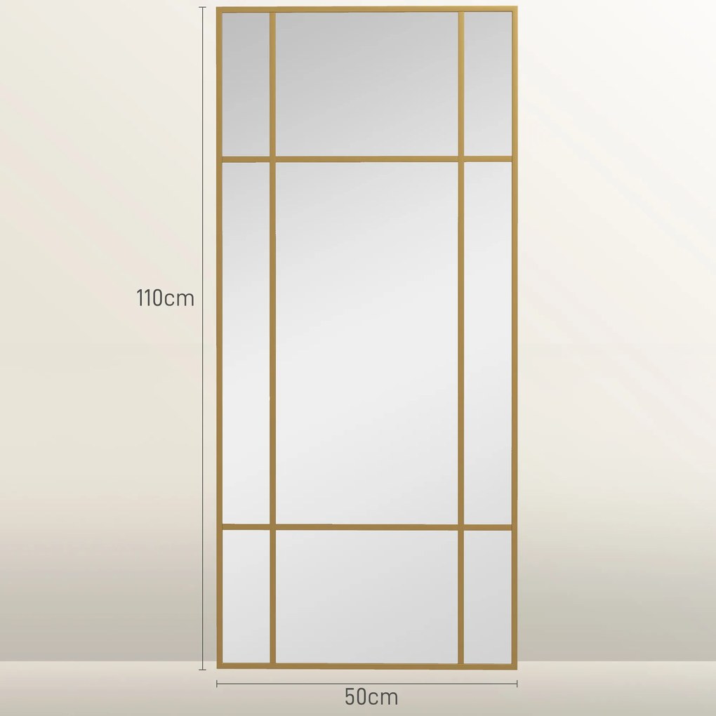 Zrcadlo HOMCOM 110 x 50 cm Dekorativní zrcadlo s kovovým rámem, obdélníkové zrcadlo do ložnice, koupelny