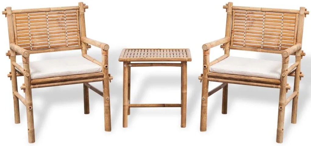 Zahradní nábytek bistro set s malým stolkem a polstry bambus