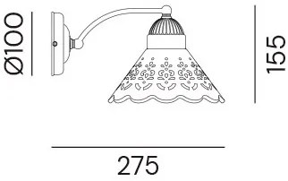 Il Fanale Fior di Pizzo, nástěnné svítidlo v rustikálním stylu z antické mosazi a keramiky, 1x15W LED E27, výška 15,5cm