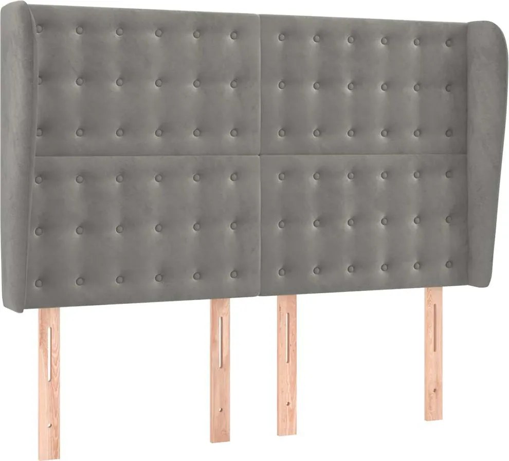 Čelo postele typu ušák světle šedé 147x23x118/128 cm samet 3118438