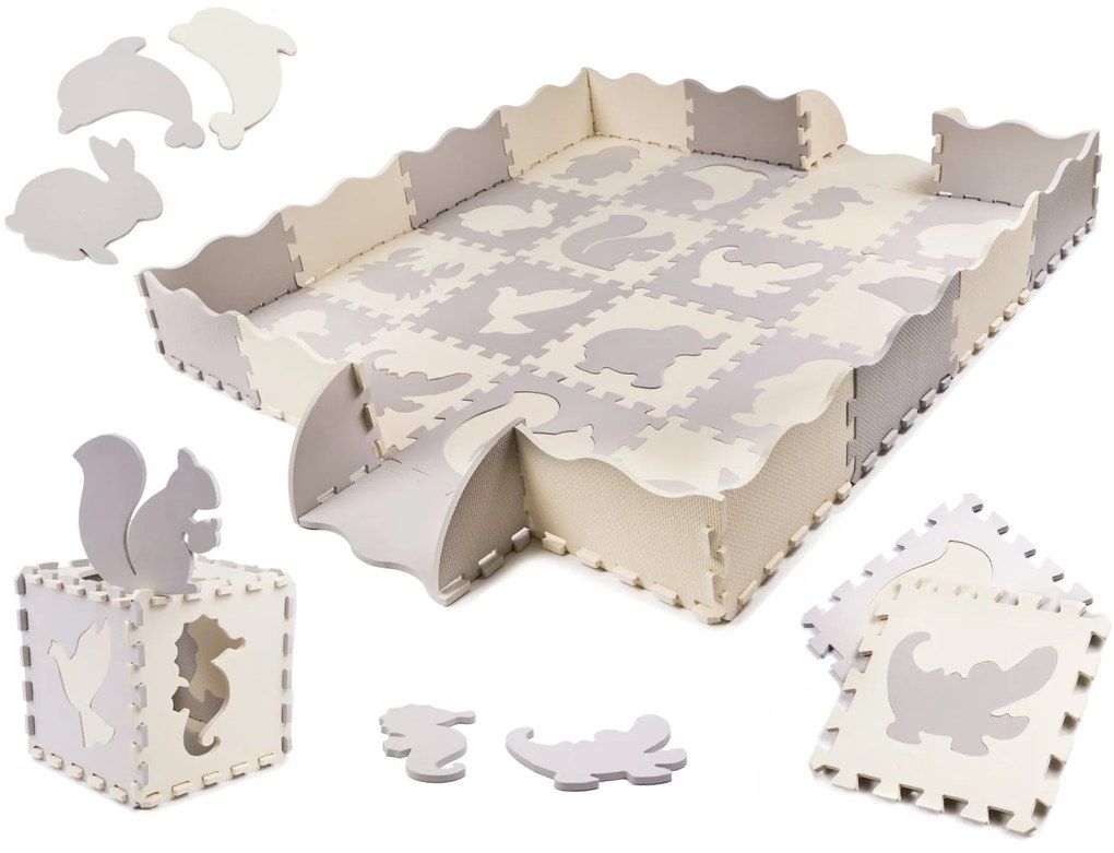Creative Corner Pěnová podložka na skládání puzzlí/dětská ohrádka 36el. šedá-ecru