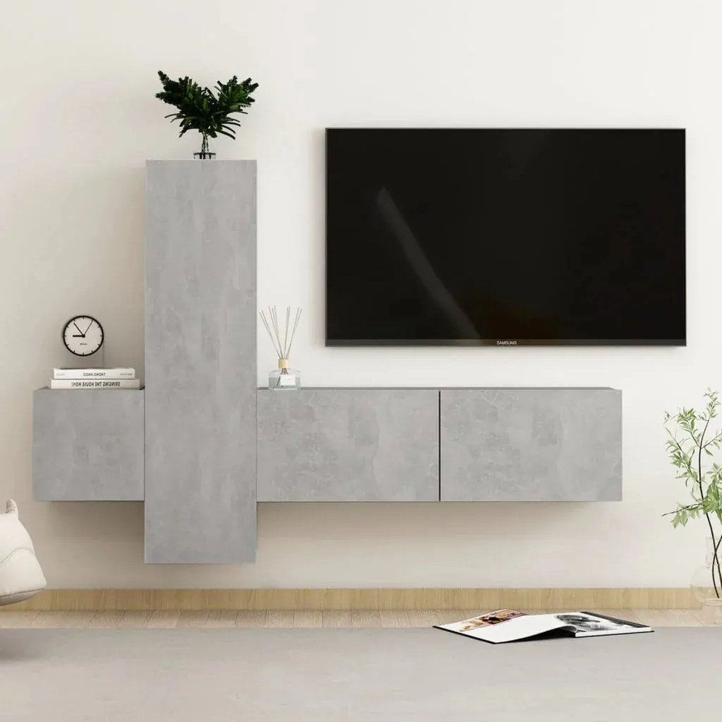Fionshop 263579543 3dílný set Tv skříněk betonově šedý kompozitní dřevo