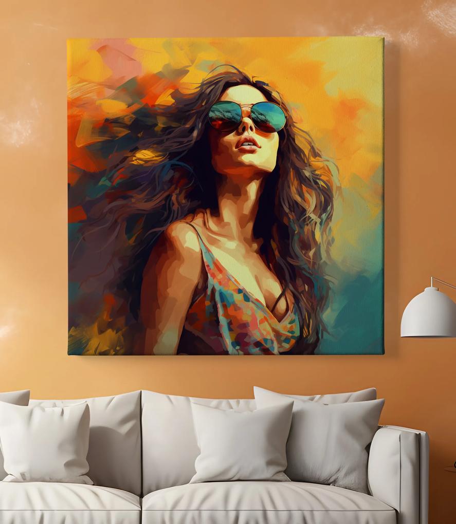 Obraz na plátně - Ivy, Hippie žena plná barev FeelHappy.cz Velikost obrazu: 140 x 140 cm