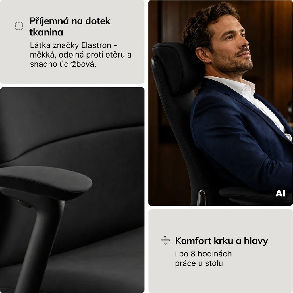 Křeslo kancelářské čalouněné ředitelské černé: COMMAND