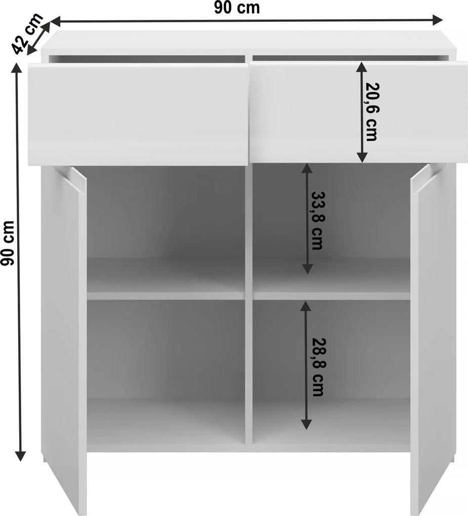 Komoda 2D2S, bílá/bílý extra vysoký lesk HG, JOLK