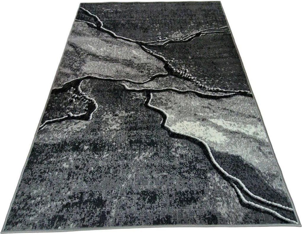HU Šedý abstraktní obdélníkový koberec NEW IDEA 90321-0433 – imitace mramoru s černými žilkami Rozměr: 50x80 cm