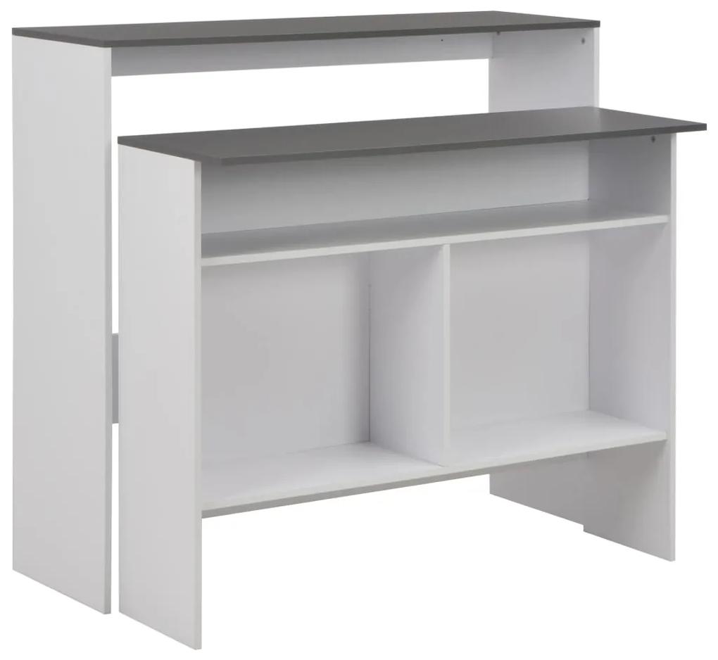 280221 vidaXL Barový stůl se 2 stolními deskami bílý a šedý 130 x 40 x 120 cm