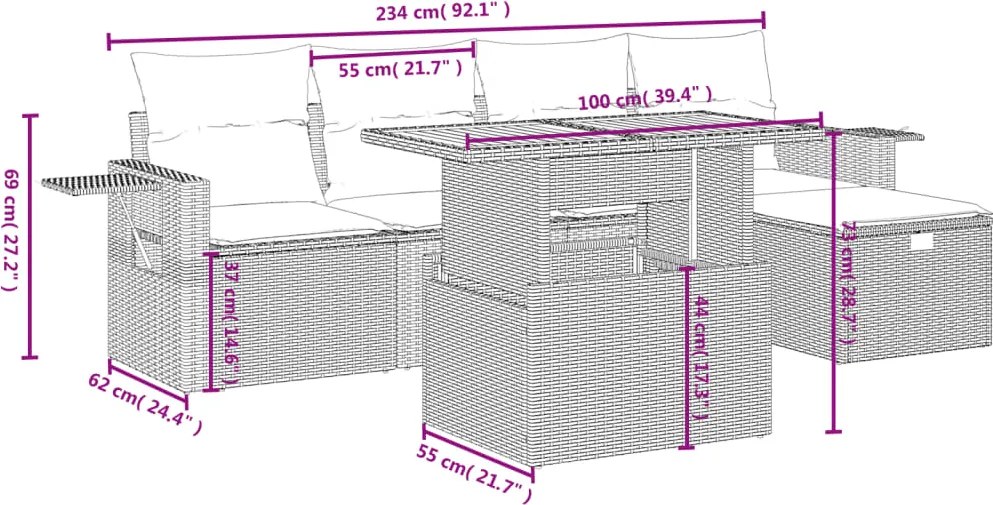 6dílná zahradní sedací souprava s poduškami béžová polyratan 3275698
