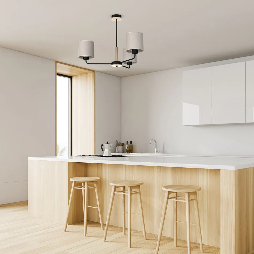 Lustr Atlanta, 3x lněné stínítko, b/dřevo