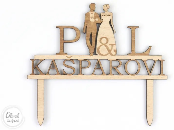 Okamih Zápich na svatební dort s iniciálama a siluetama novomanželů