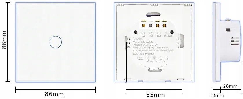 BERGE Skleněný dotykový vypínač dvojitý - bílý - SKLO