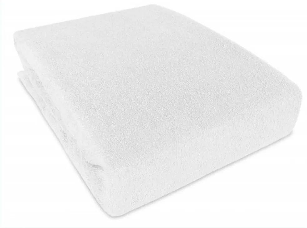 Napínací prostěradlo na matraci 140x200 cm, materiál froté, barva bílá, všitá gumička po obvodu prostěradla k obepnutí matrace, složení 80% bavlna, 20% polyester