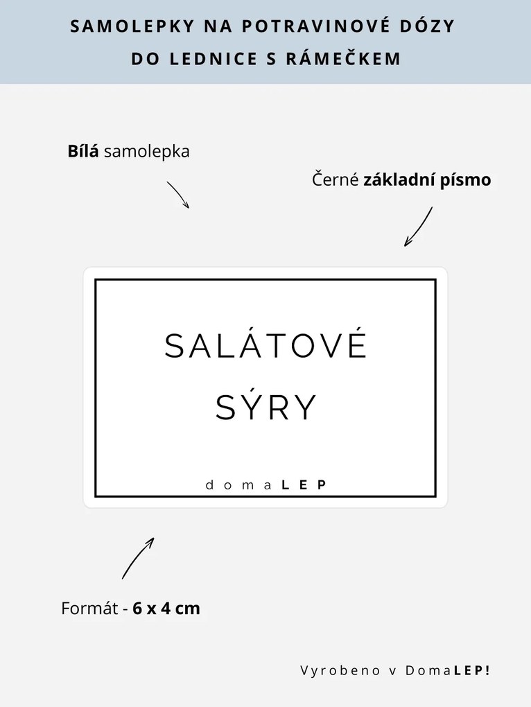 SALÁTOVÉ SÝRY - Samolepka s rámečkem na dózy do lednice, 6 x 4 cm