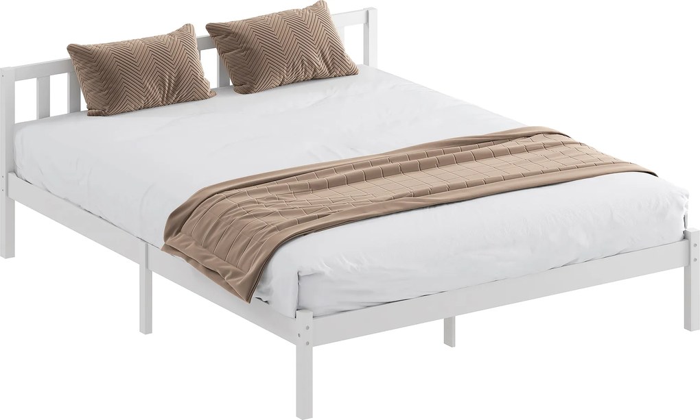 HOMCOM Pevný dřevěný rám postele 160x200 cm jednolůžko s čelem a pevnou roštovou konstrukcí pro děti i dospělé