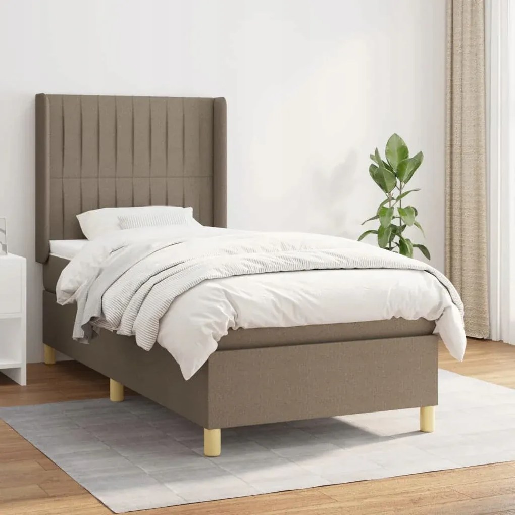 Box Spring Postel S Matrací Textil Taupe Svislé pruhy 90 x 190 cm