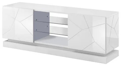 TV stolek Agnes 160, Osvětlení: osvětlení LED RGB - barevné, Barva: bílá / bílá lesk