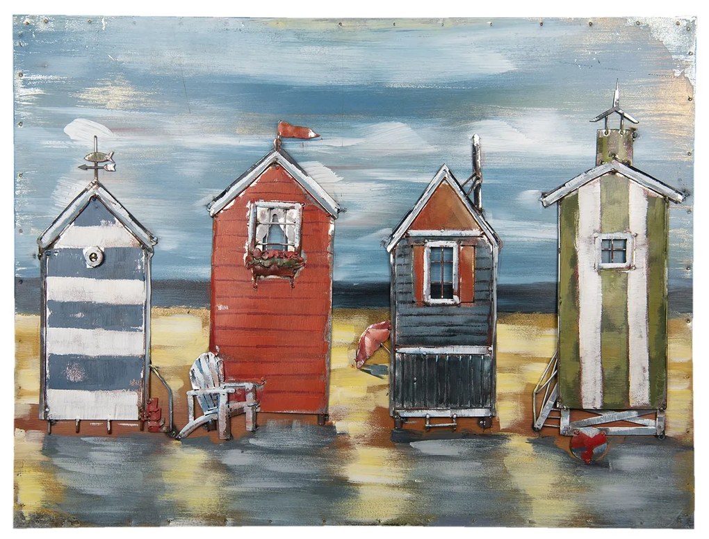 Kovový nástěnný obraz 4 Houses on the beach - 80*4*60 cm