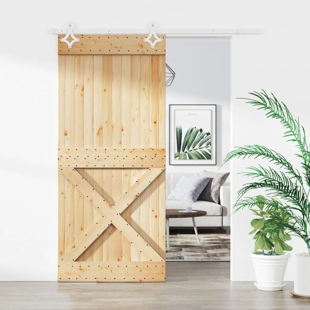 Posuvné Dveře S Kováním 90 X 210 Cm Masivní Borové Dřevo
