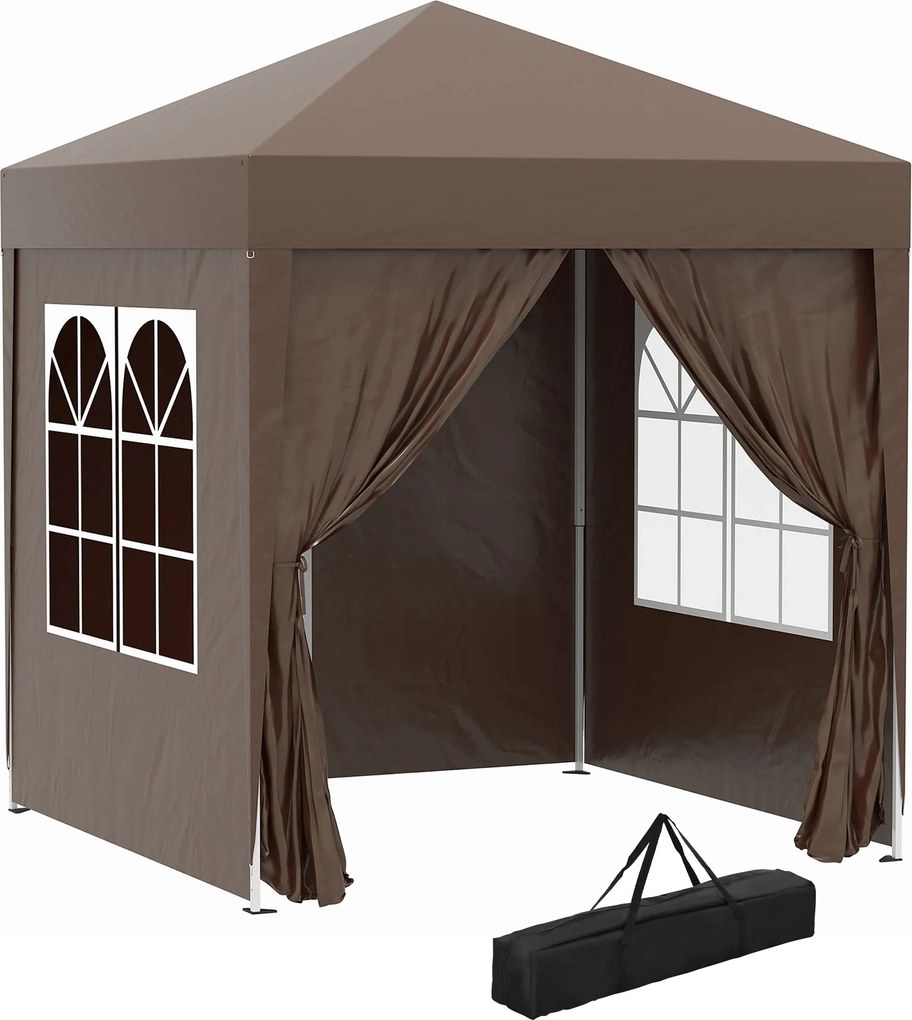 Outsunny Pavilon 2x2m Voděodolný, Skládací Pavilon s 4 Bočními Stěnami, Okenními Odtokovými Otvory, Skládací Párty Stan UV 30+, Zahradní Stan s Přepra