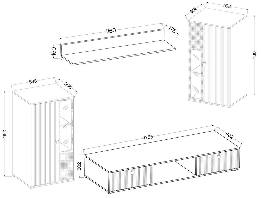 Obývací stěna SALSA + komoda | bílá/artisan | 3D povrch