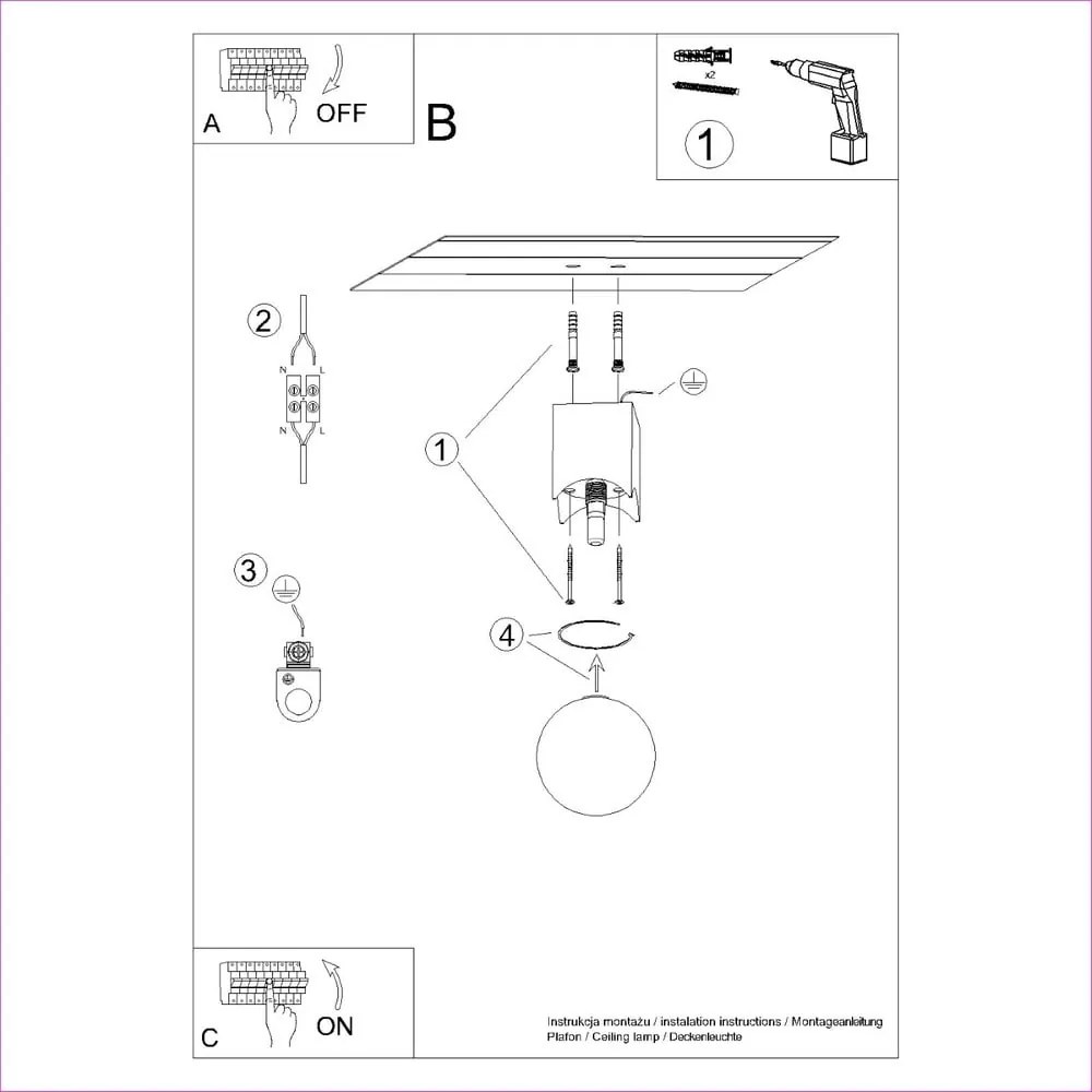 Stropní svítidlo v přírodní barvě se skleněným stínidlem 12x12 cm Rayer – Sollux