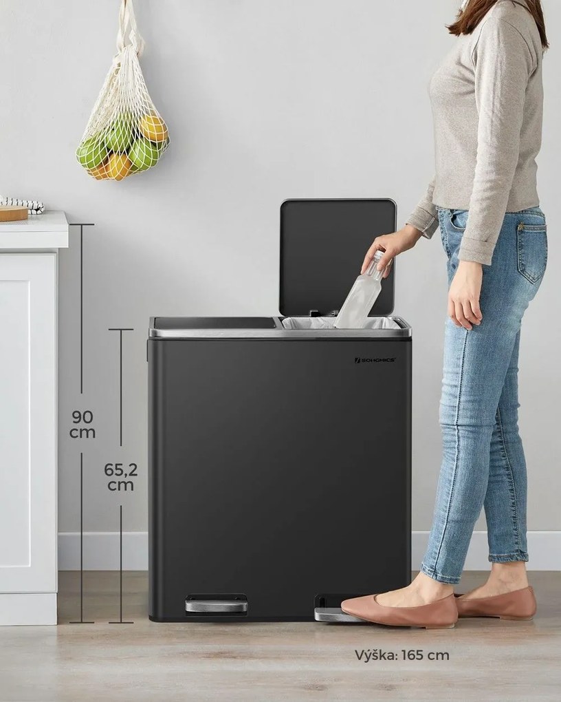 Koš na separování odpadu SORT, 2x30l+pytle na odpadky, černá/stříbrná SongmicsHome
