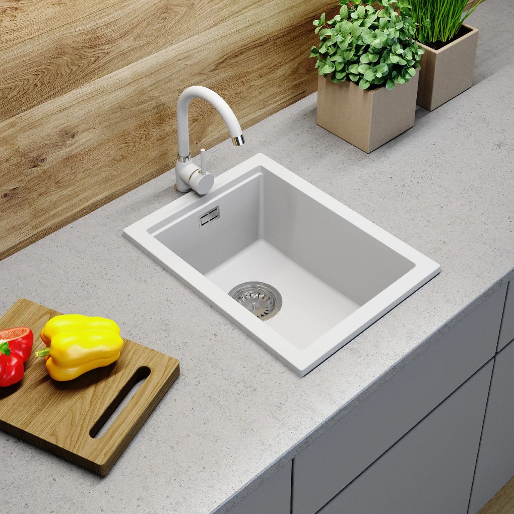 Gamma Decor 3850, 1-komorový granitový dřez 380x500x207 mm, bílá, GMA-ZLE000158
