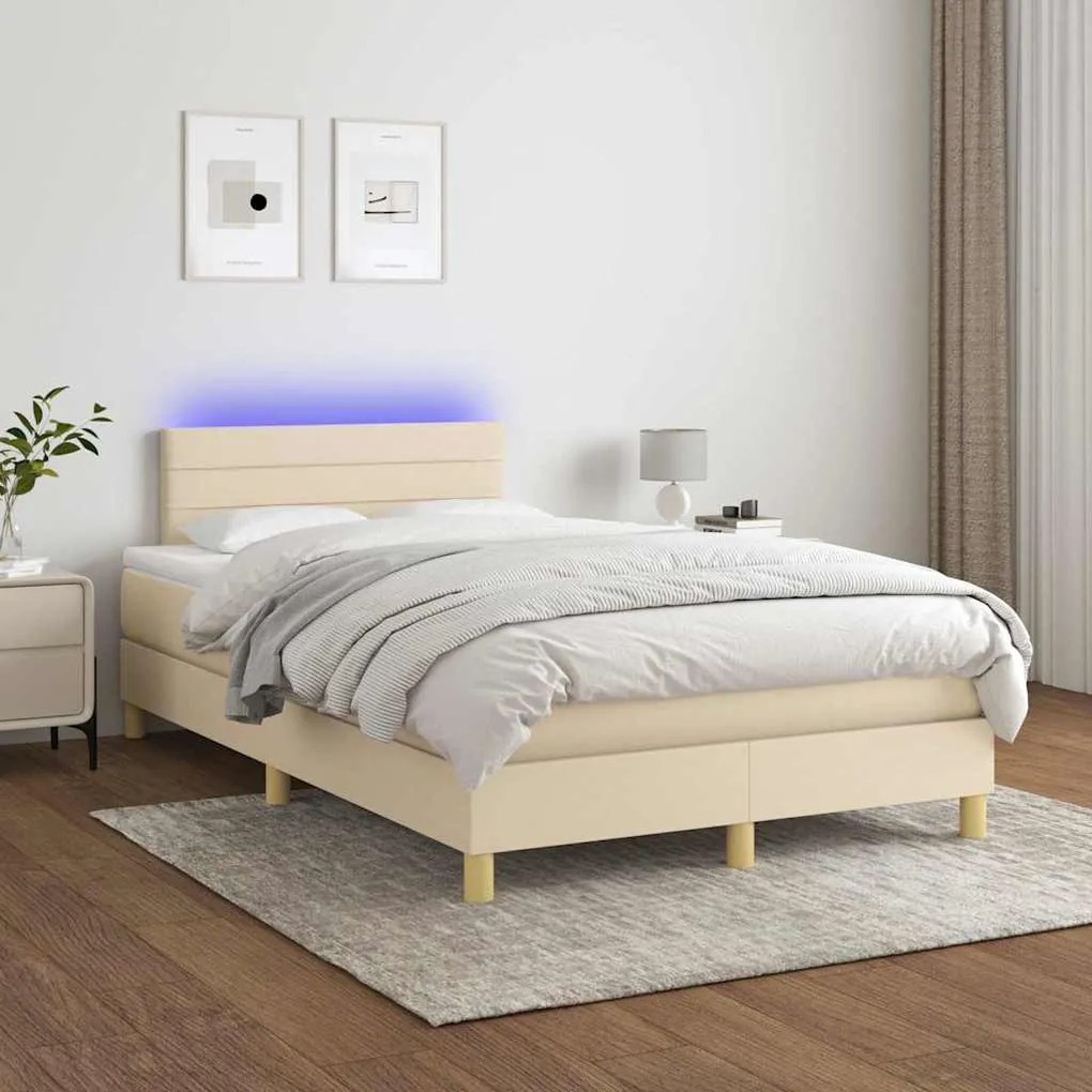 Box spring postel s matrací a LED krémová 120x190 cm textil 3270100