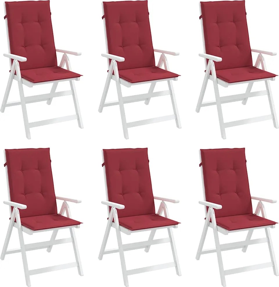 Podušky na židli vysoké opěradlo 6 ks vínové 120x50x3 cm textil 314115