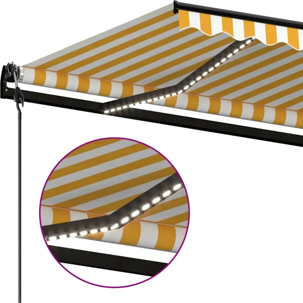 Automatická markýza LED a senzor větru 500 x 300 cm žlutá/bílá 3069153
