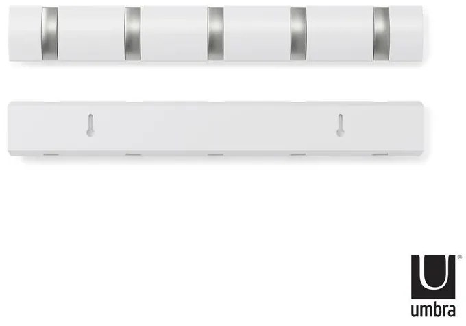 Dřevěný věšák na zeď Umbra Flip 5 s kovovými háčky | bílý