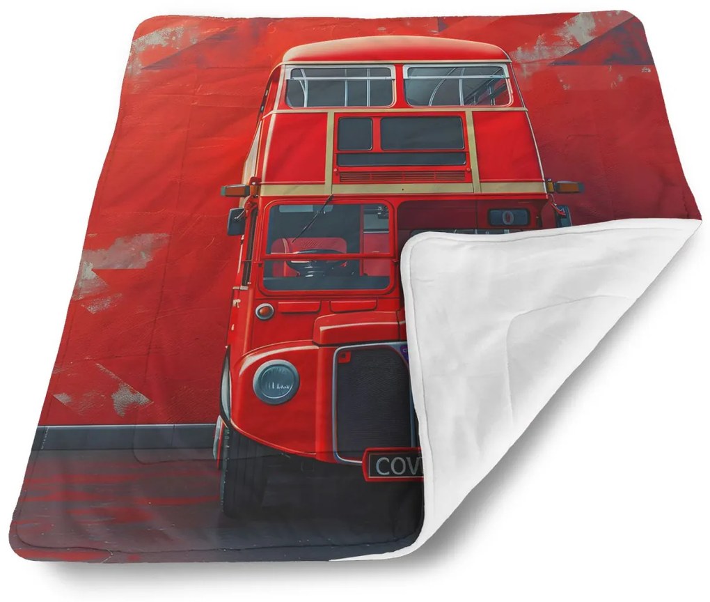 Sablio Deka pro miminko Červený patrový autobus Vlajka - 80x100 cm
