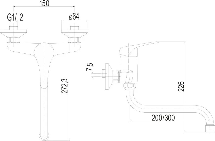 Mereo Mereo, Dřezová nástěnná baterie, Lila, s ramínkem plochým vyhnutým, chrom, CBEE30106