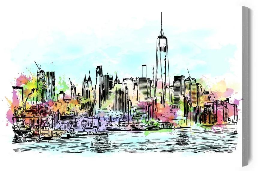 Obraz Panorama New Yorku S Akvarelem Nedostatek Nedostatek Přírodní plátno 100x70